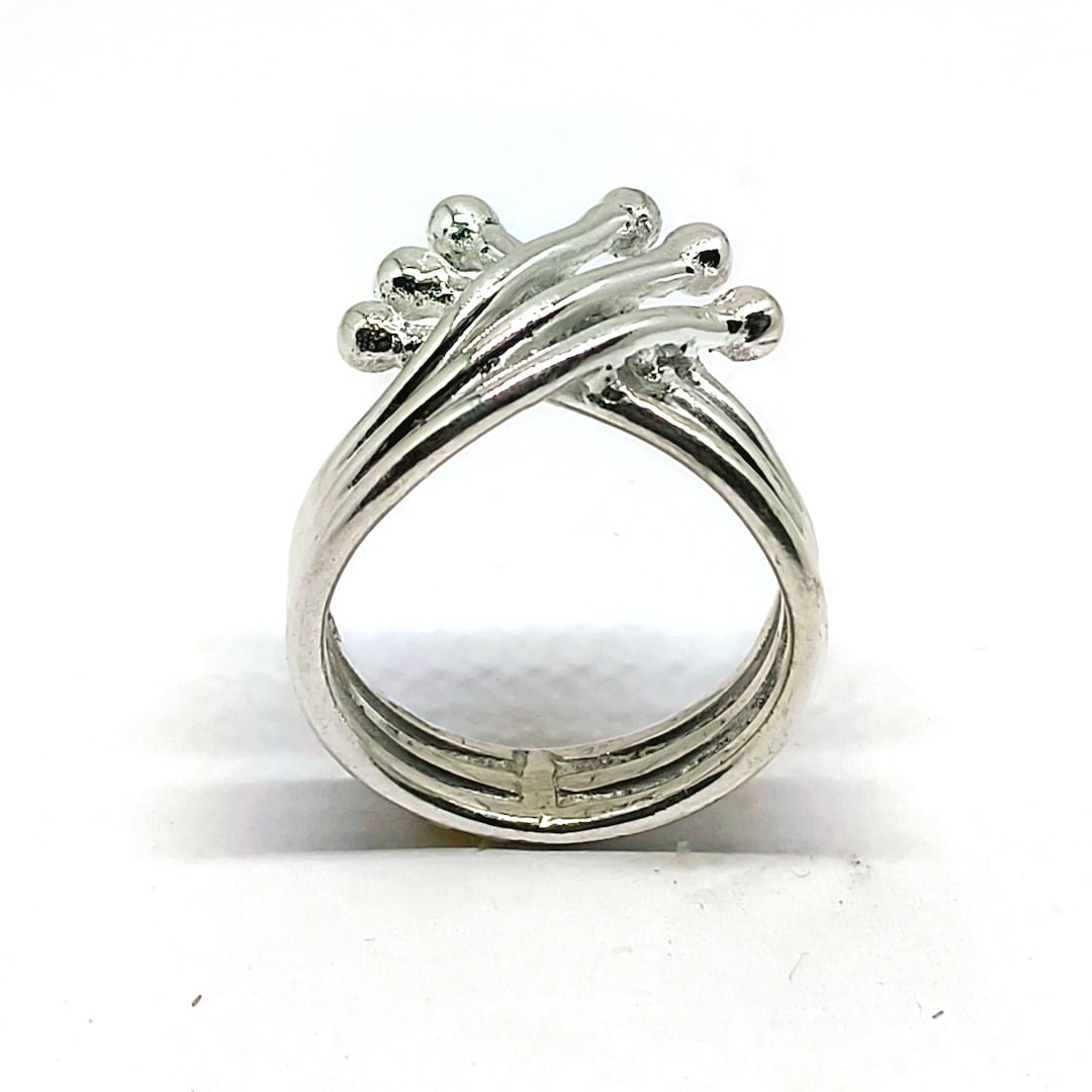Handmade Sterling Silver Overlapping Wings Ring, Modernist Chunky Ring ...