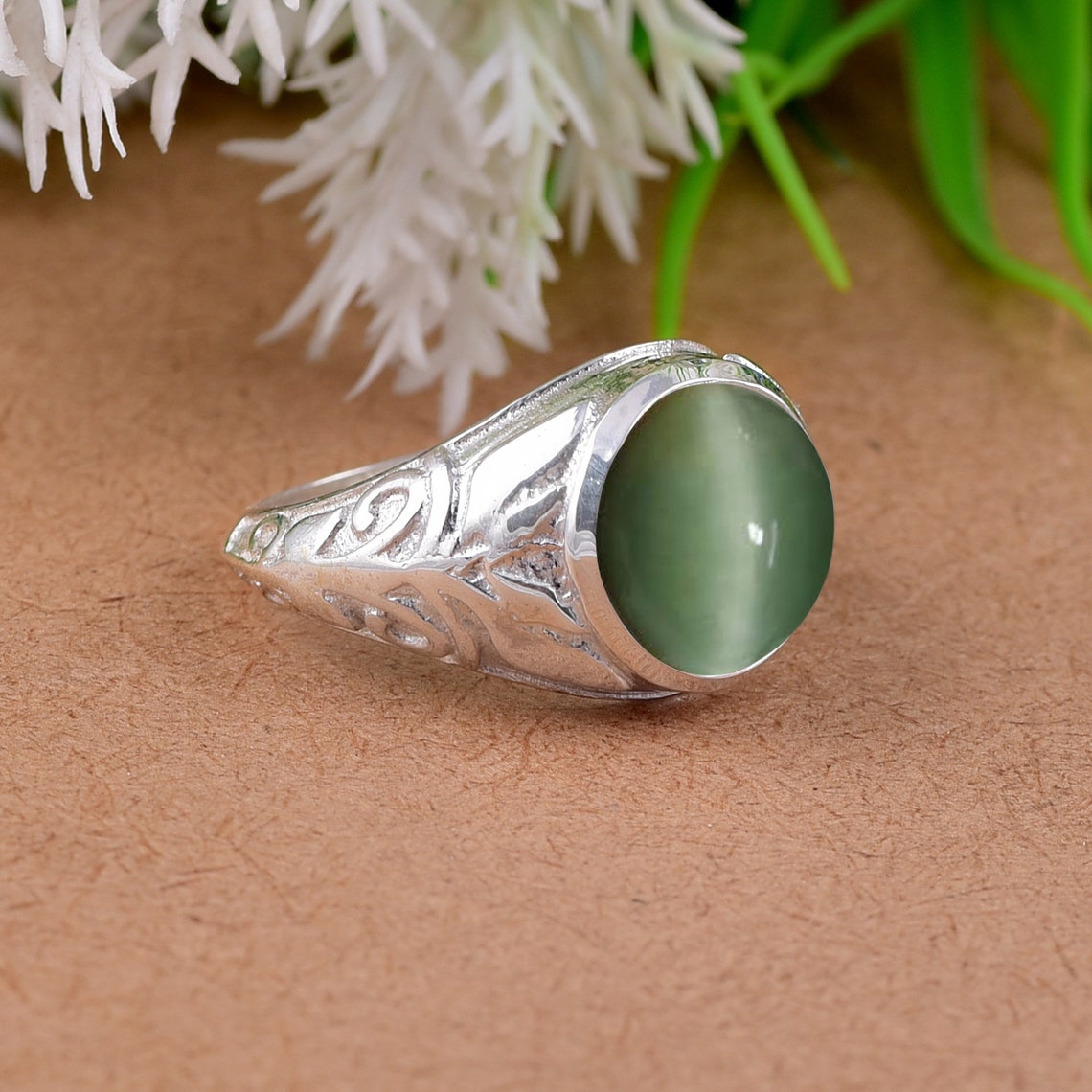 NATURAL Cats eye Ring Cats eye SOLID Silver ring Statement | Etsy