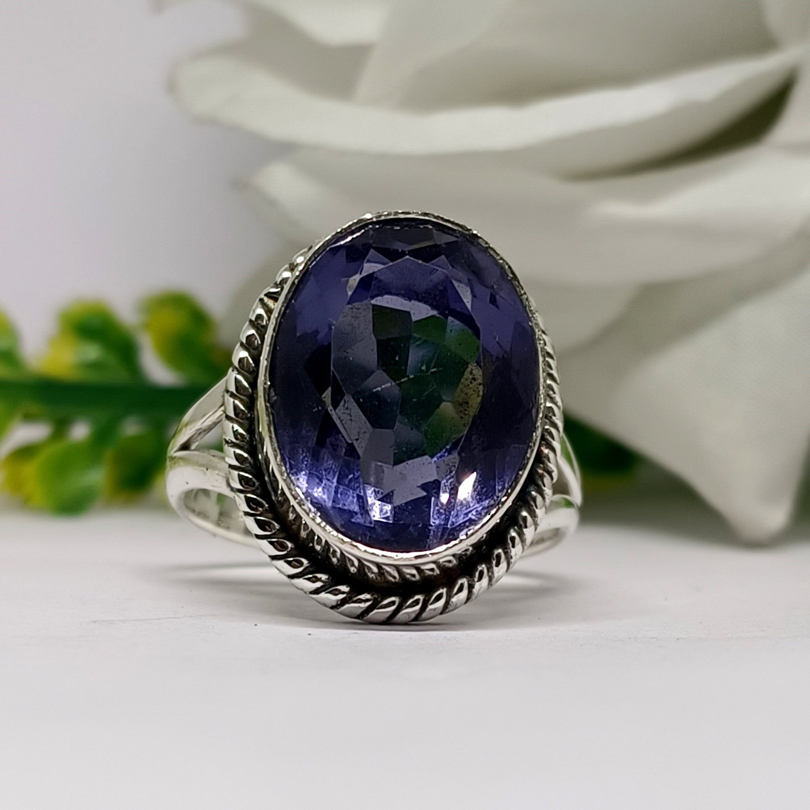 Natural Iolite Gemstone Ring-sterling Silver Ring-birthstone Ring-oval ...