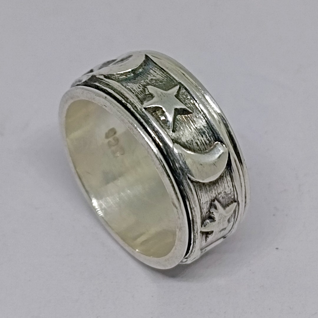 Spinner Ring, Moon Star Spinner Ring, Plain Band Rings, 925 Sterling ...
