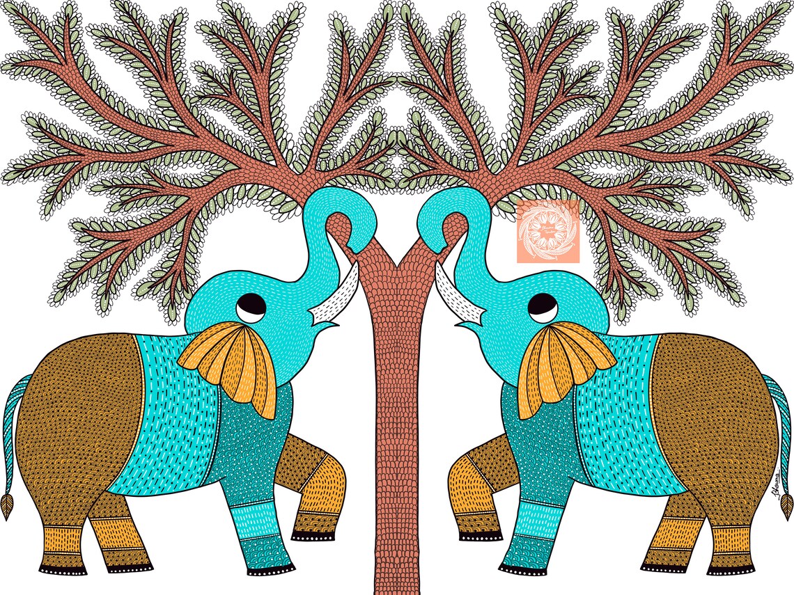 Gond Style Elephant Painting - Etsy