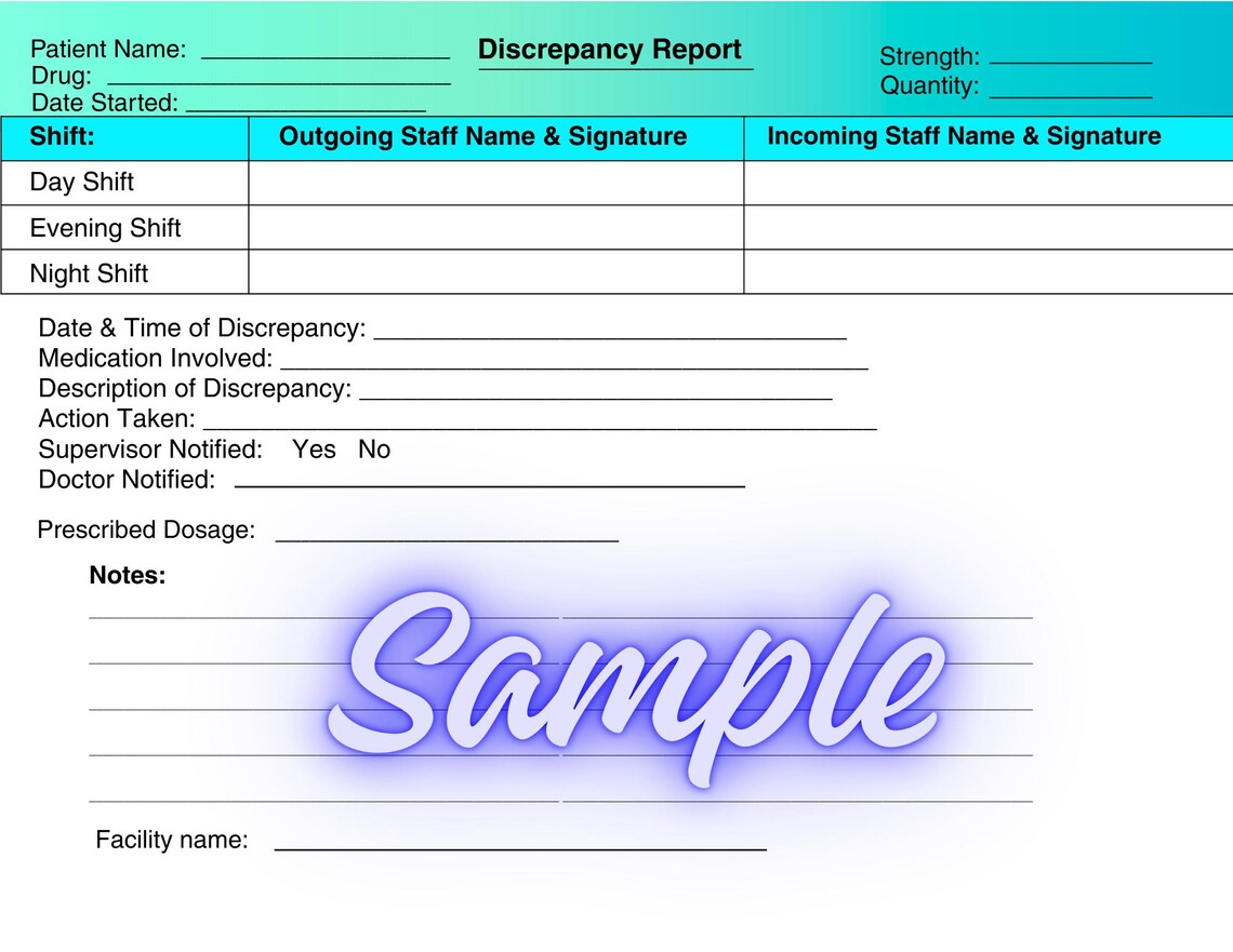 Narcotic Medication Count Tracker, Discrepancy Log (instant PDF ...