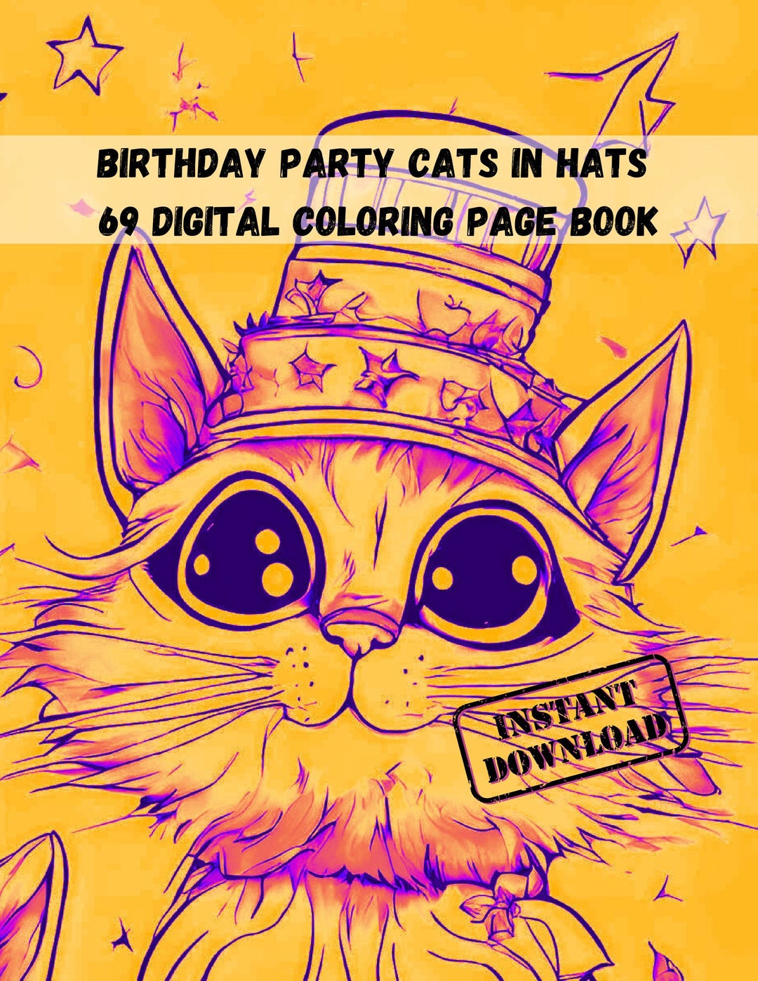 Birthday Cats in Party Hats Coloring Pages for Kids, 69 Printable PNG ...