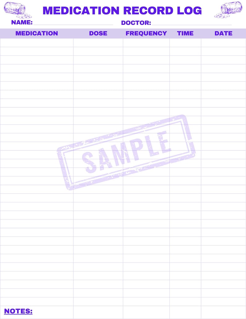 Printable Medication Record Log Sheet, Monthly Medication Tracker, PDF ...