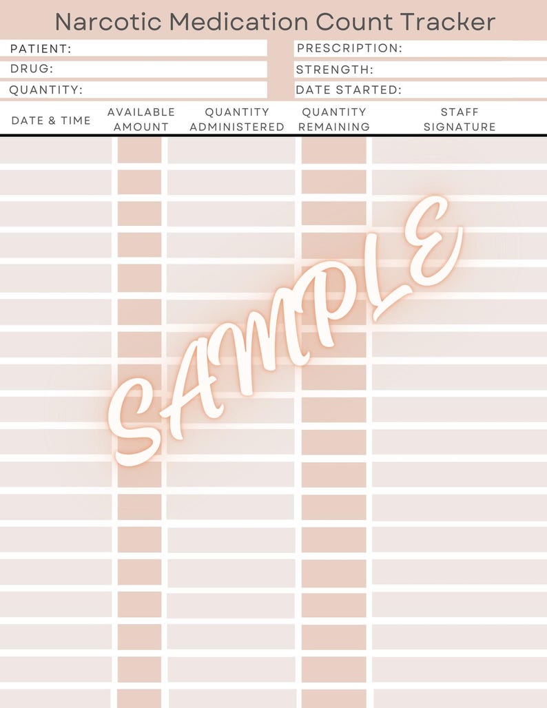 Narcotic Medication Count Tracker Sheet (PDF Download) - Etsy