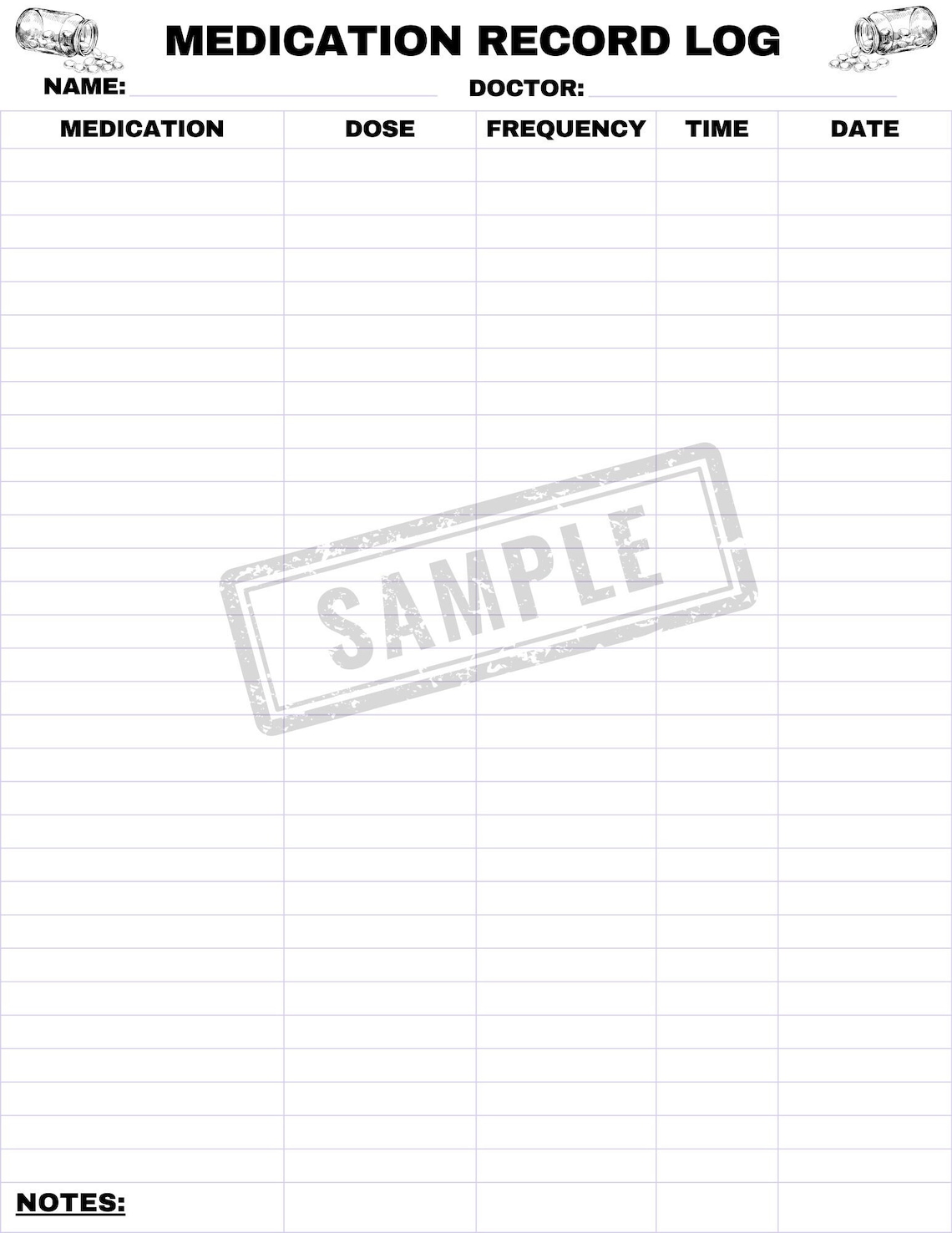 Printable Monthly Medication Tracker, Med List, Doctors Notes (PDF ...