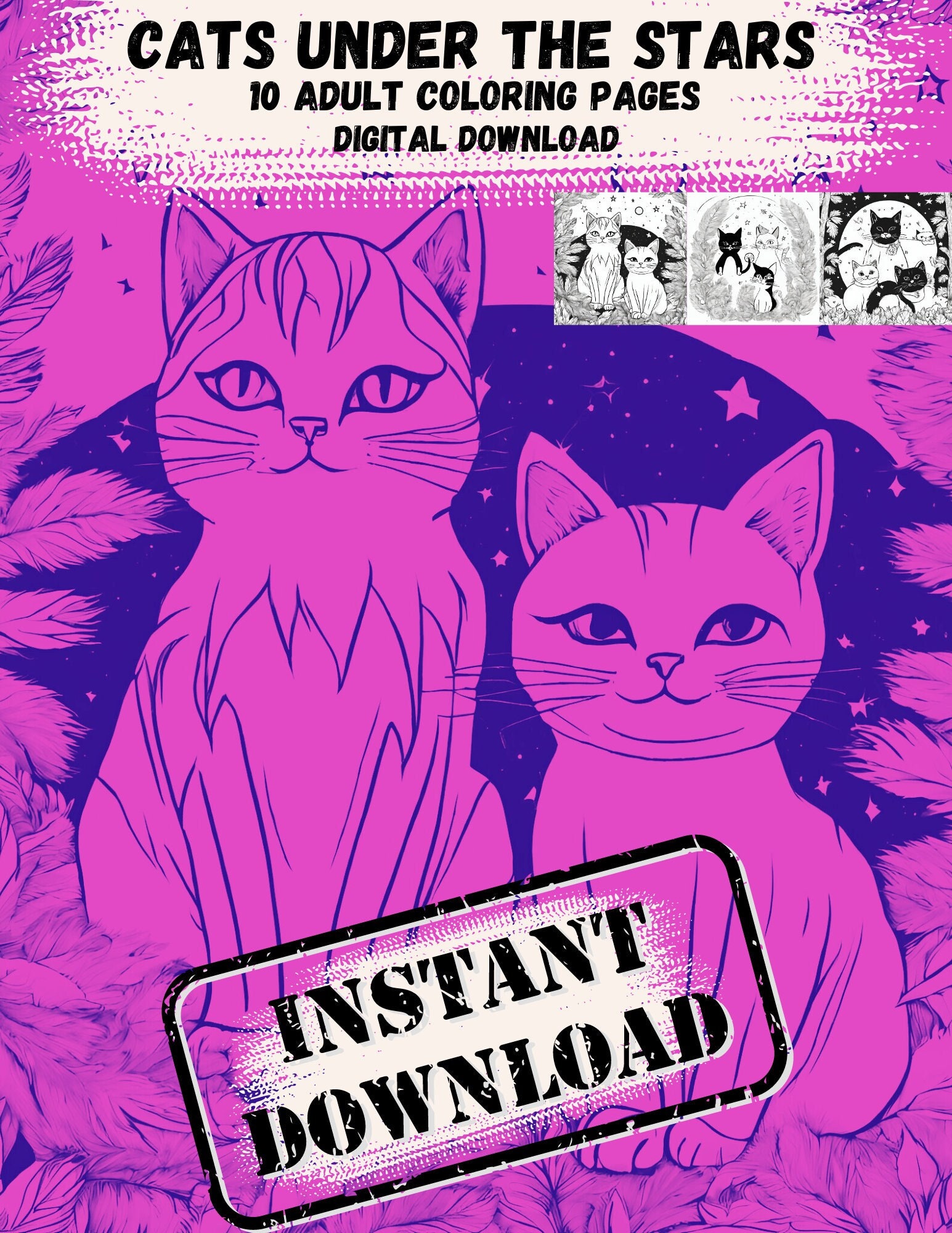 10 Whimsical Kid Cat Coloring Page, Fun Adult Color Book Activity ...
