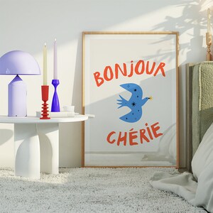 Bonjour Chérie Print | French Art Print, French Sayings, Bird Wall Art ...