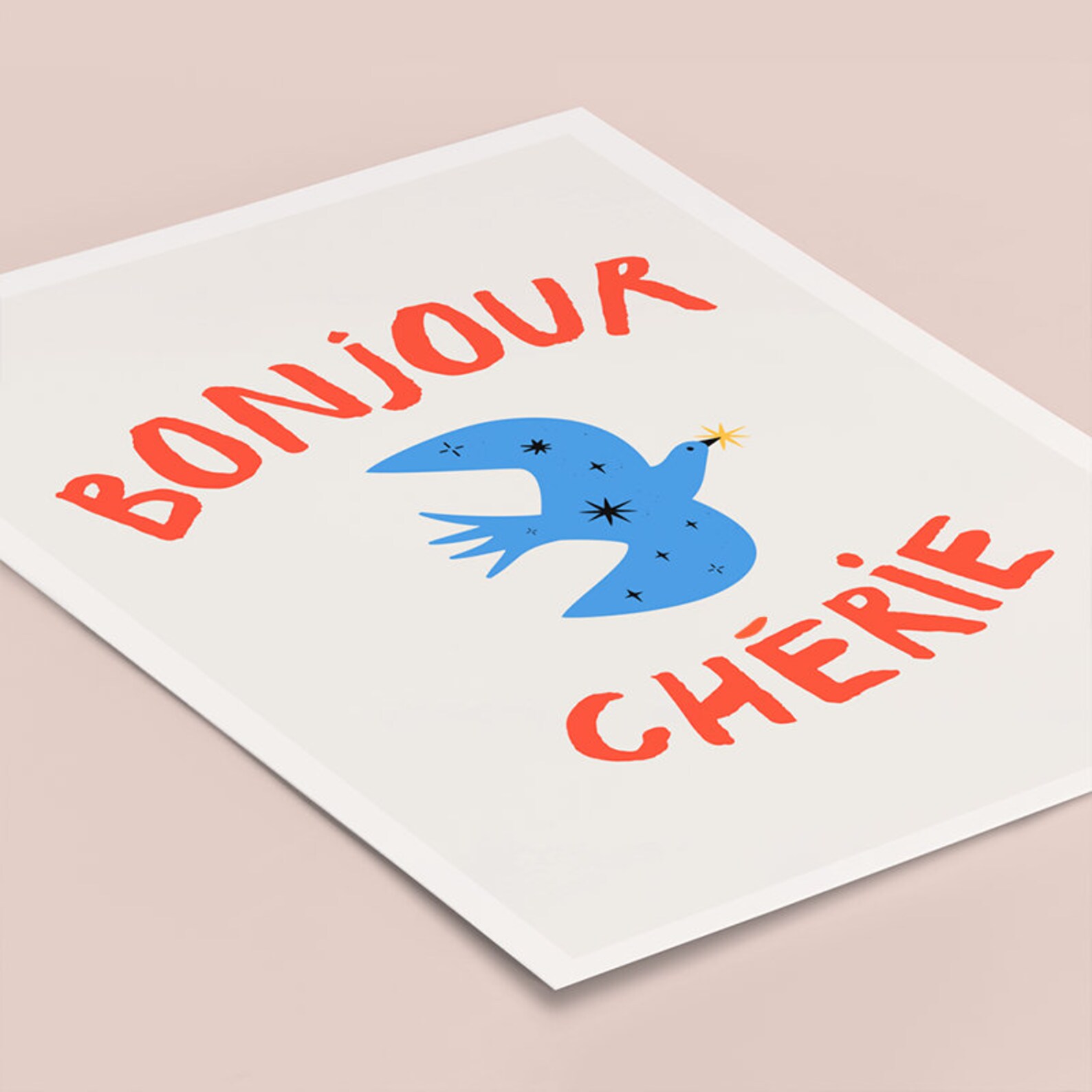 Bonjour Chérie Print | French Art Print, French Sayings, Bird Wall Art ...
