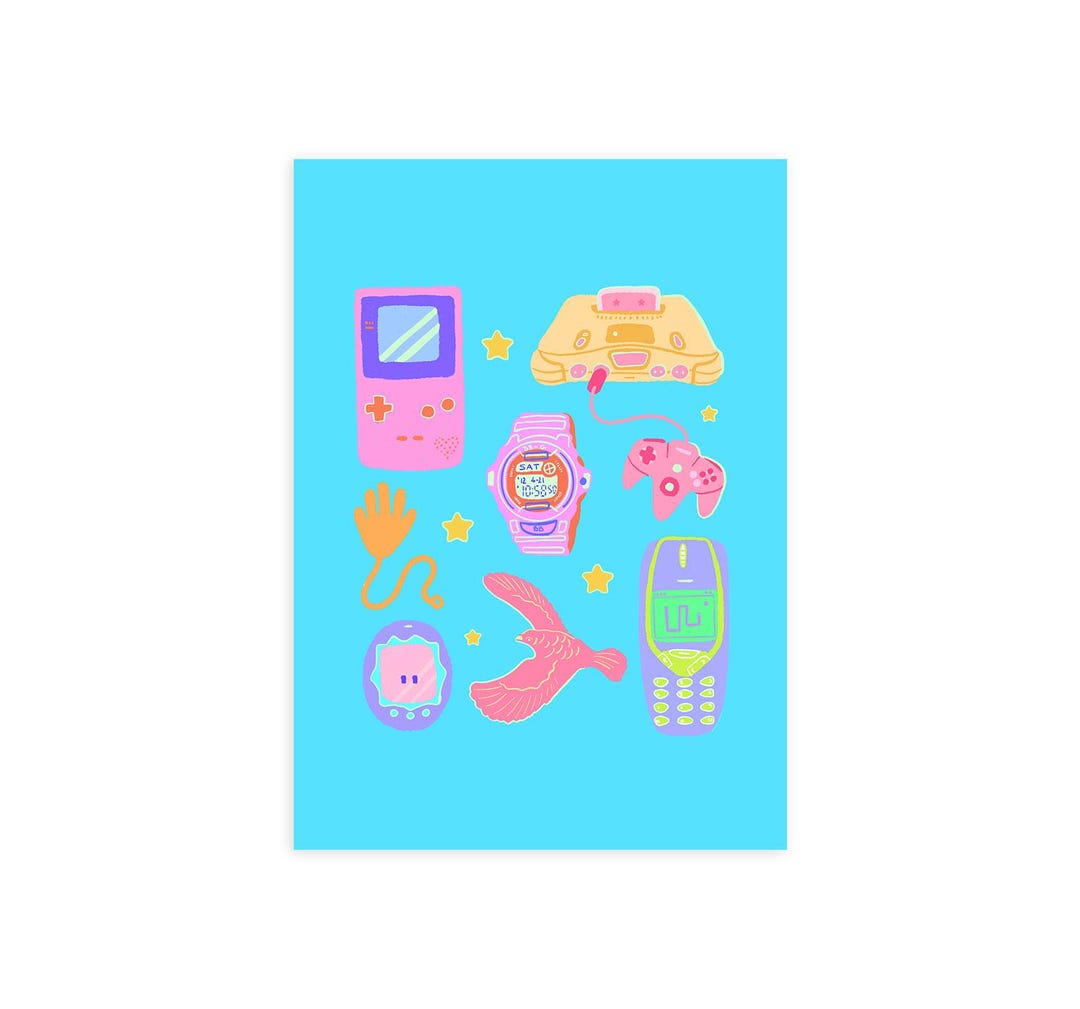 90s Playtime - Nostalgia Art Print, Retro Toys and Gadgets - Etsy