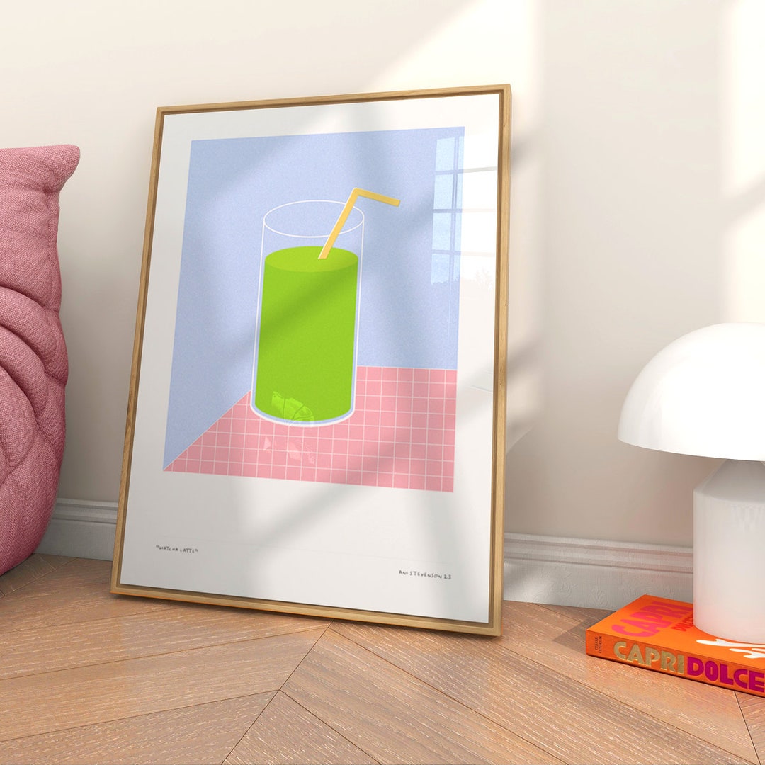 Matcha Latte Print | Kitchen Art Print, Matcha Art, Drink, Food Art ...