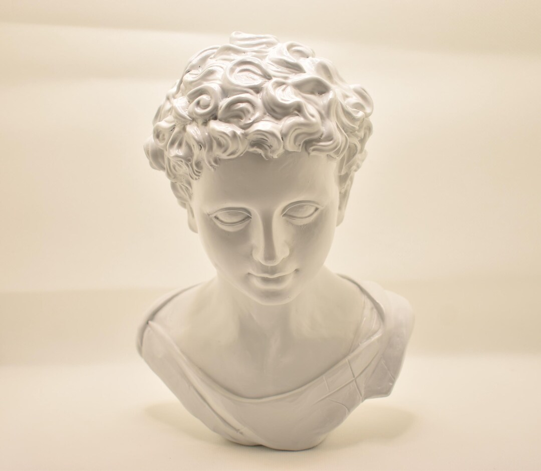 Greek Boy Bust Statue – Classical Greek Resin Sculpture, White Marble ...