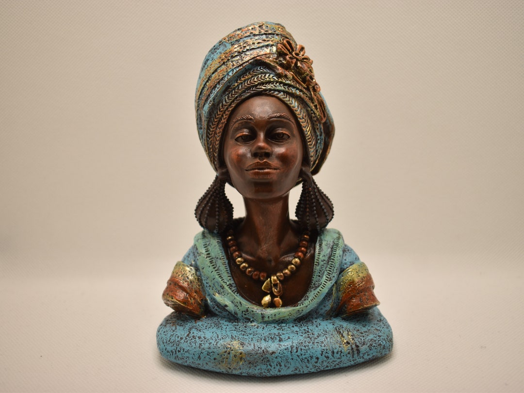 African Queen Bust Statue 6" – Hand-painted Black Woman Sculpture ...