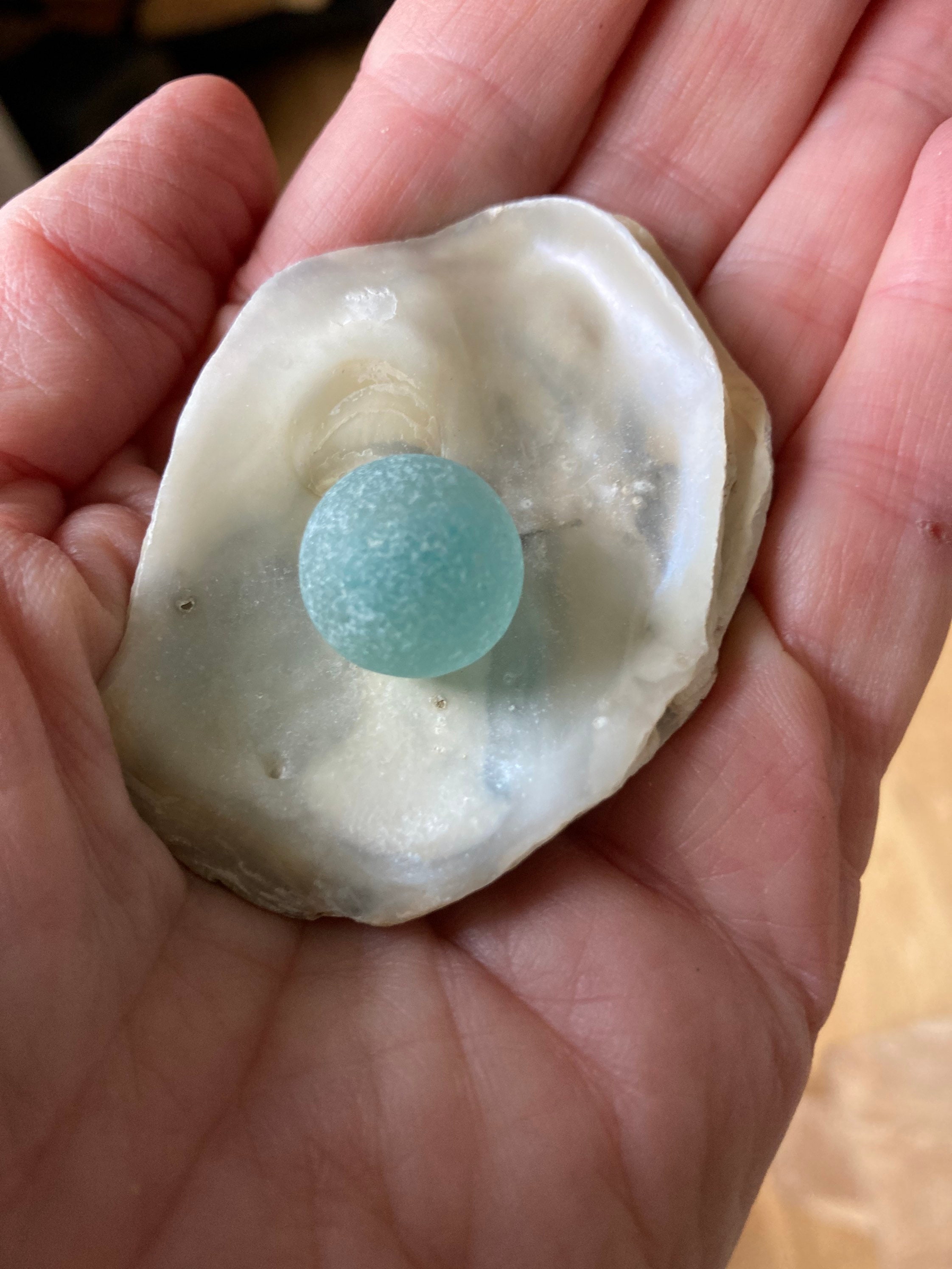 OYSTERS AND PEARLS | Mini Oyster Shell | Aqua Mini Sea Glass Marble ...