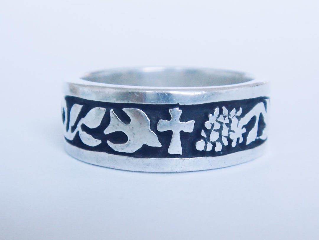 Bob Siemon Christian Ring, .925 Sterling Silver, Cross, Dove ...