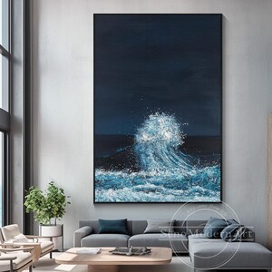 Sea Wave Painting 3D Textured Ocean Art Seascape Navy Riptide Abstract Seascape Wall Art ...