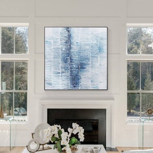 Blue Abstract Square Textured Art Blue Wall Decor Modern Oversized ...