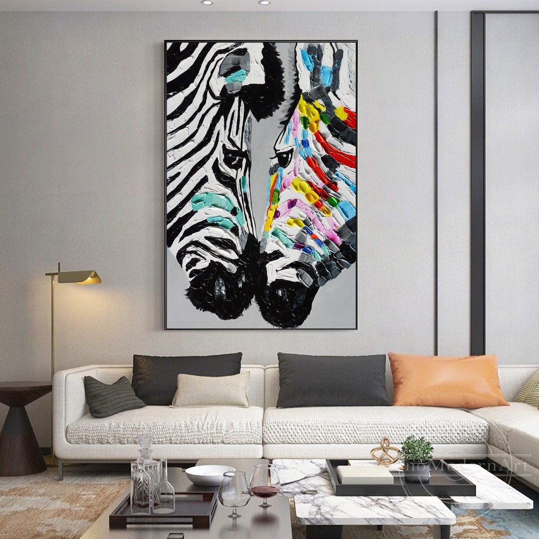 Zebra Painting Original Abstract Multicolour Zebra Texture Wall Art ...