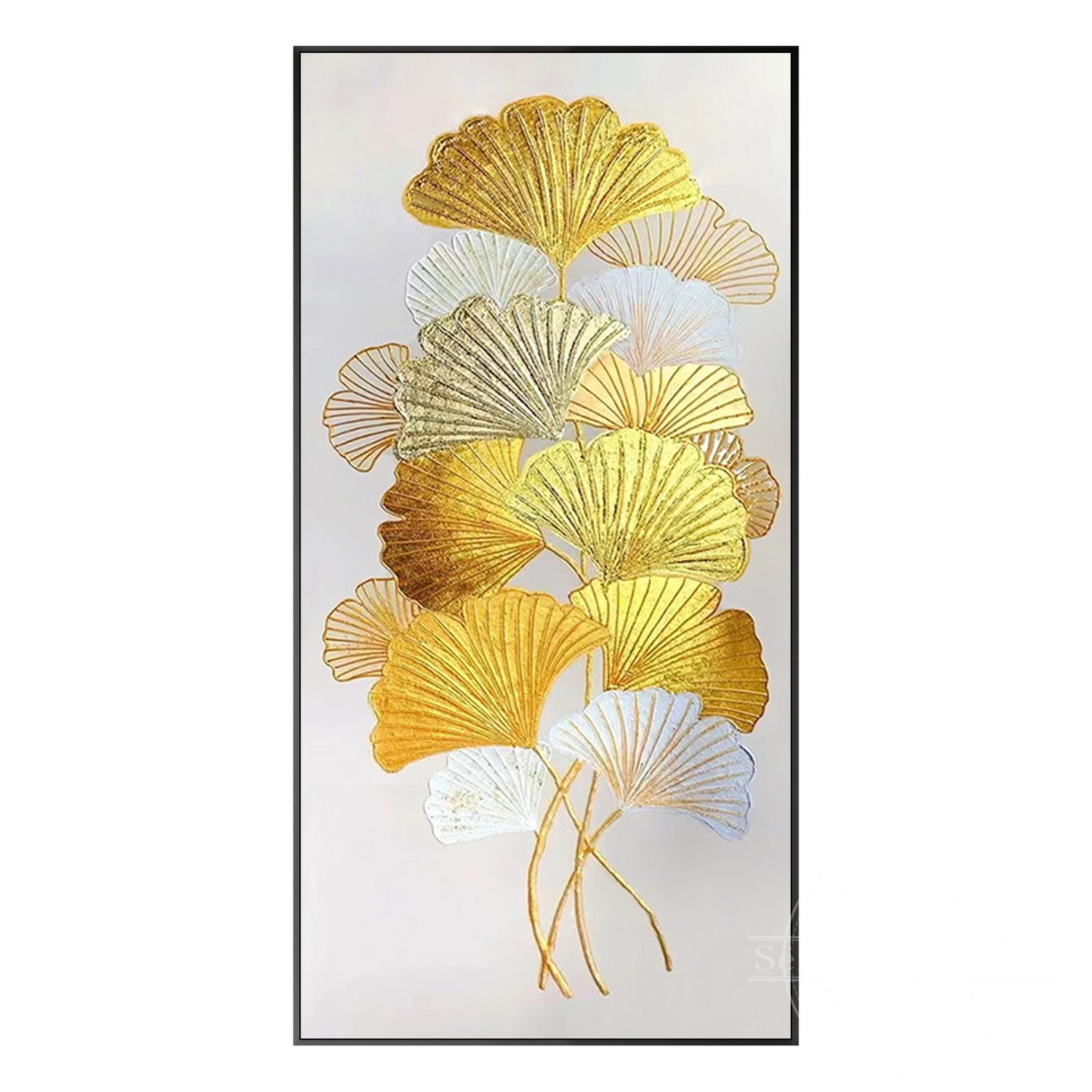 Gold Ginkgo Leaves Painting Hand Painted Textured Art White - Etsy