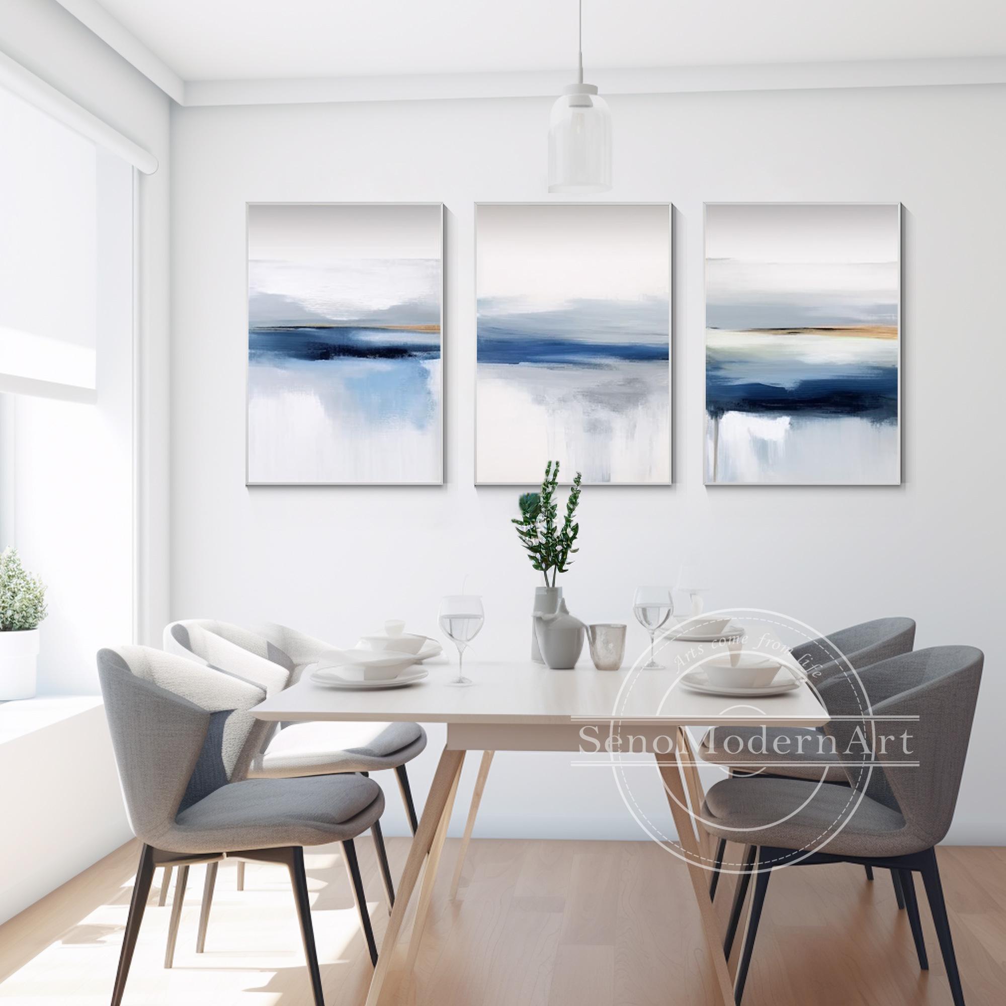 Abstract Blue Ocean Watercolor Painting Set: Coastal Canvas Wall Art - Etsy