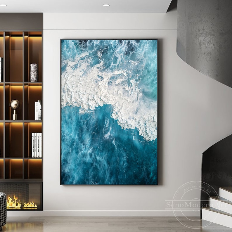 Sea Wave Painting 3D Textured Art Teal Blue Riptide Abstract - Etsy