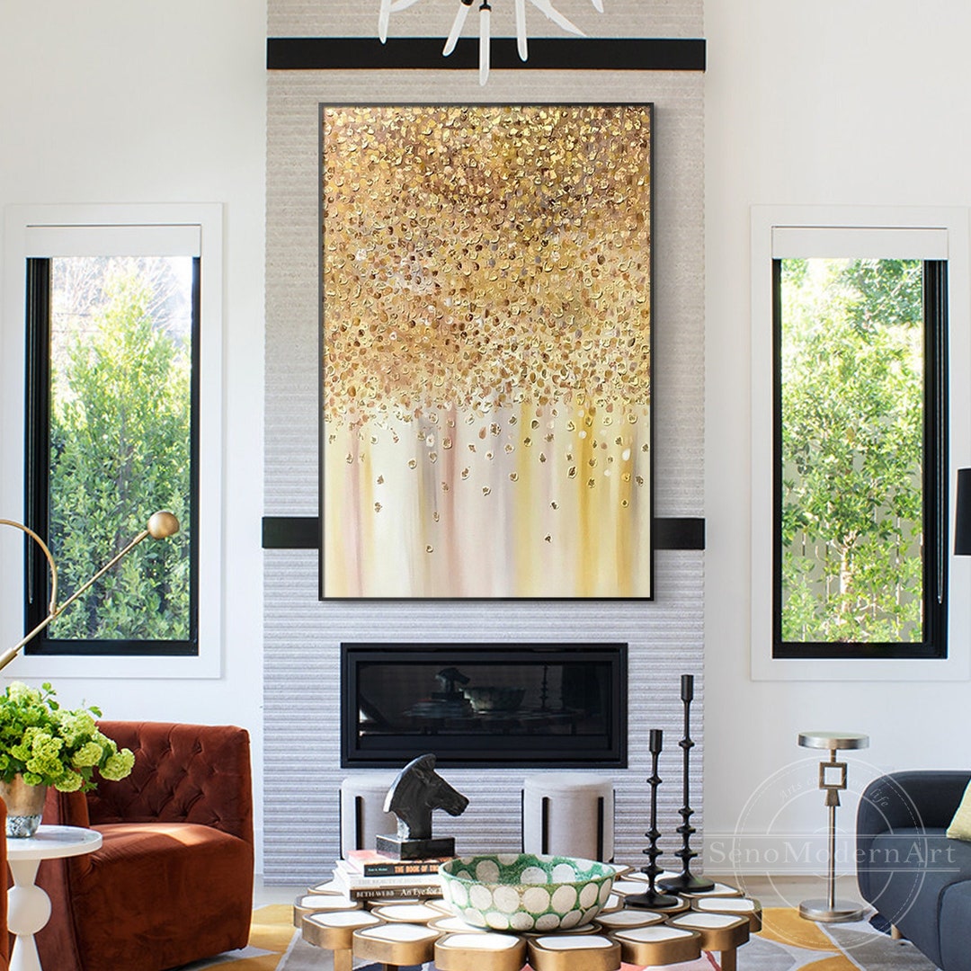 Shiny Gold Wall Art Original Oil Painting Gold Sparkle Abstract Wall ...