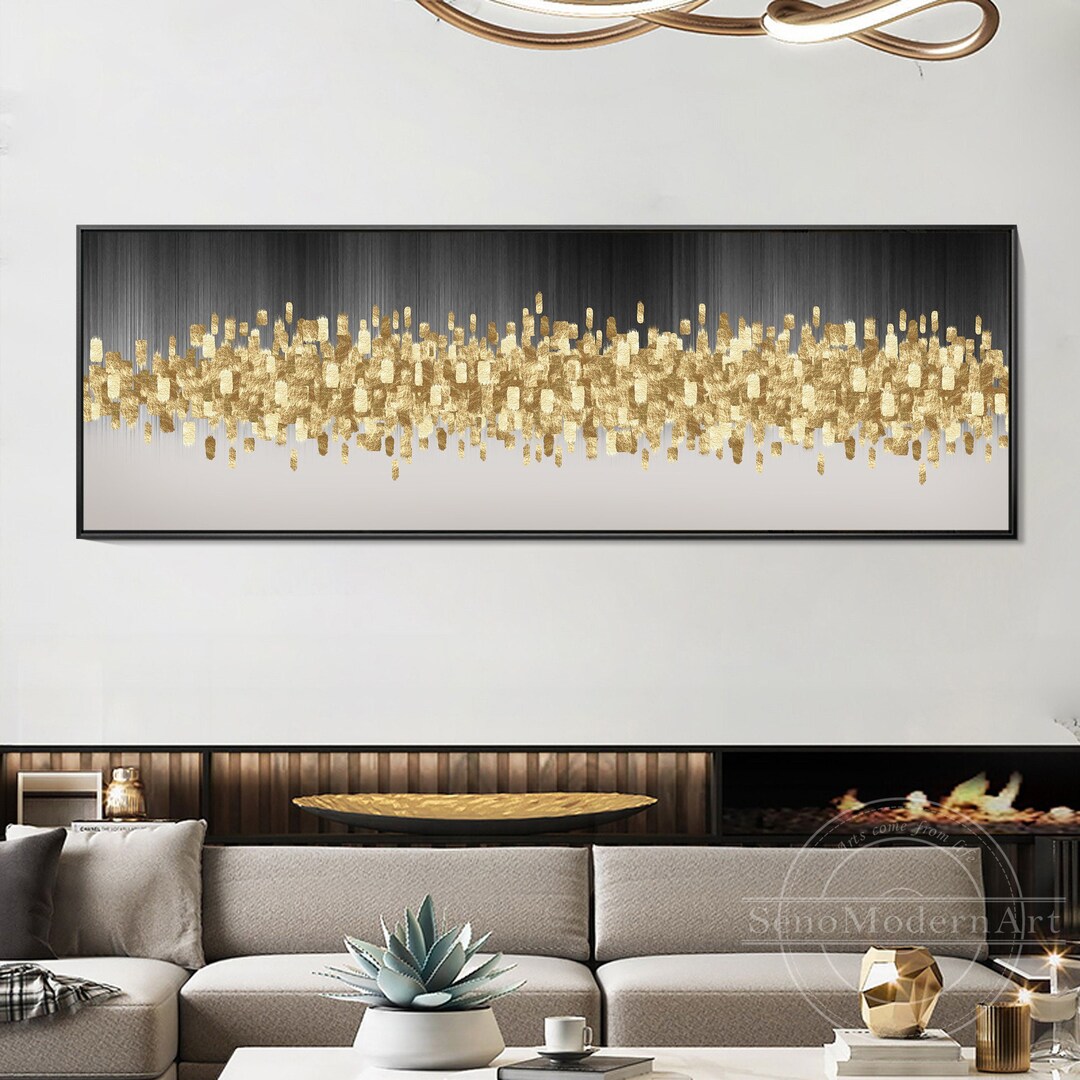 Minimalist Gold Black Grey Print Painting Abstract Frame Wall Art on ...