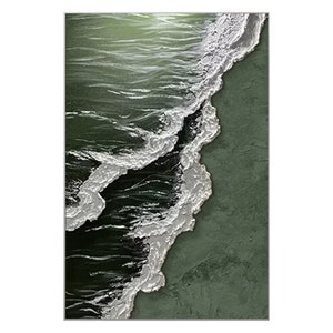 Sea Wave Painting 3D Textured Art White Green Riptide Abstract Wall Art White Texture Handmade ...