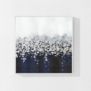 Dark Blue Silver Abstract Painting on Canvas Silver Leaf Textured Art ...
