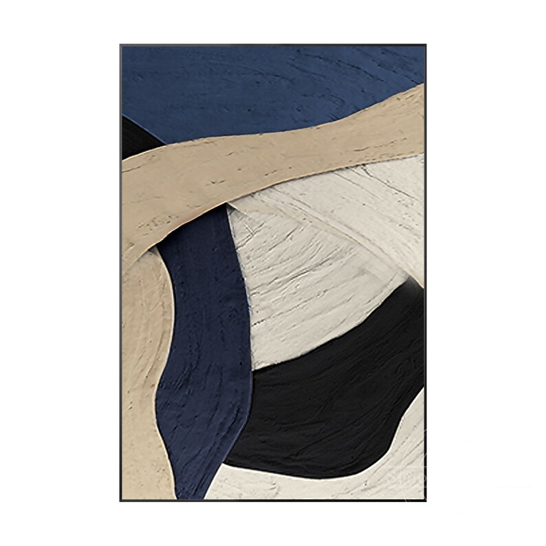 Dark Blue Abstract Art Navy Blue Beige Minimalist Art 3D - Etsy