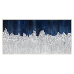 Blue Painting Silver Leaf Textured Abstract Art Original Painting Dark ...