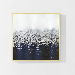 Dark Blue Silver Abstract Painting on Canvas Silver Leaf Textured Art ...
