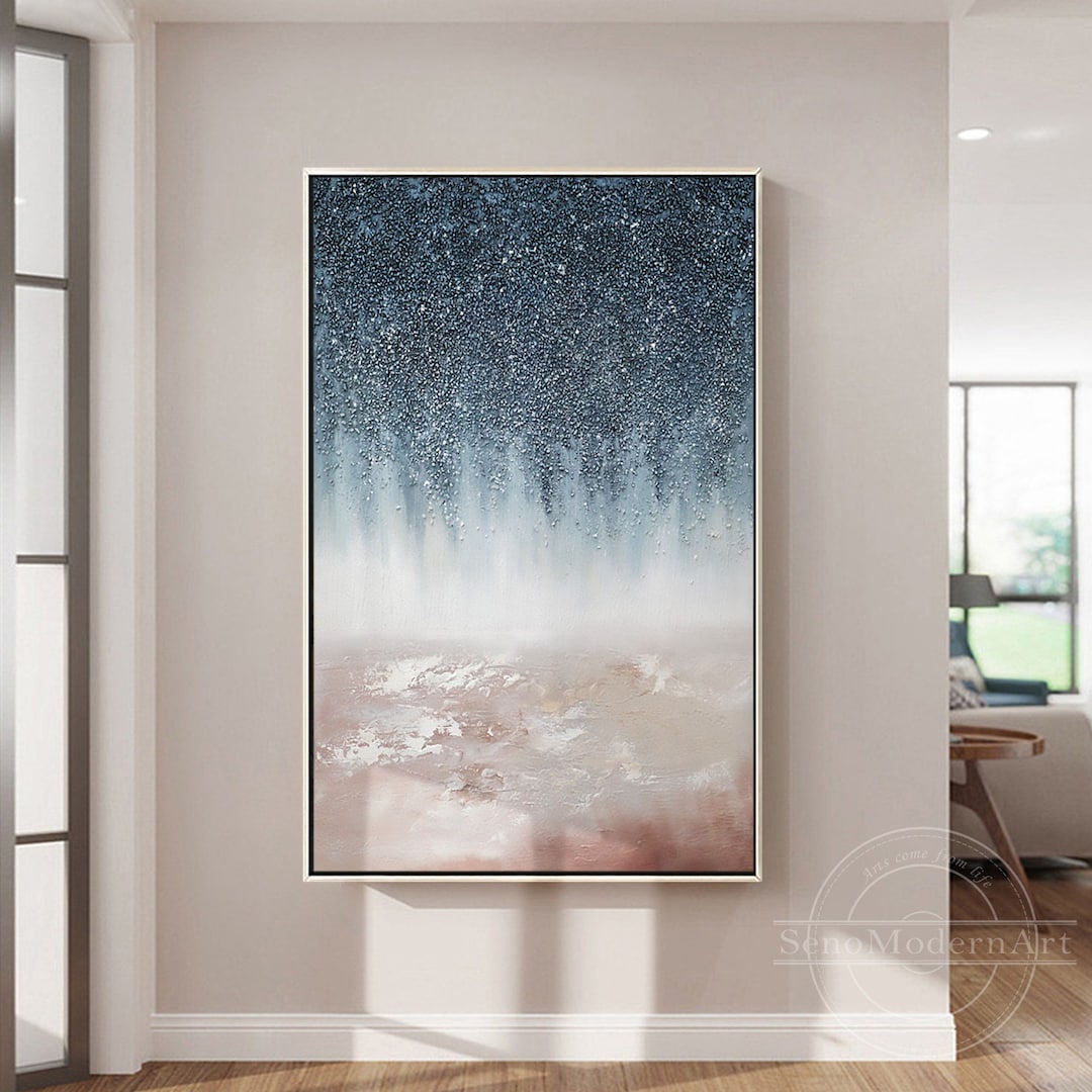 Steel Blue Abstract Glitter Painting Seascape Beach Framed Wall Art ...