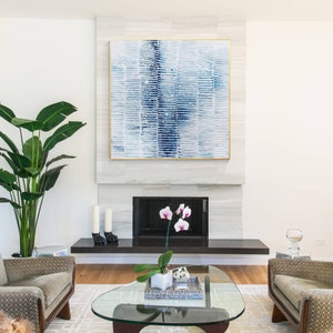 Blue Abstract Square Textured Art Blue Wall Decor Modern Oversized ...