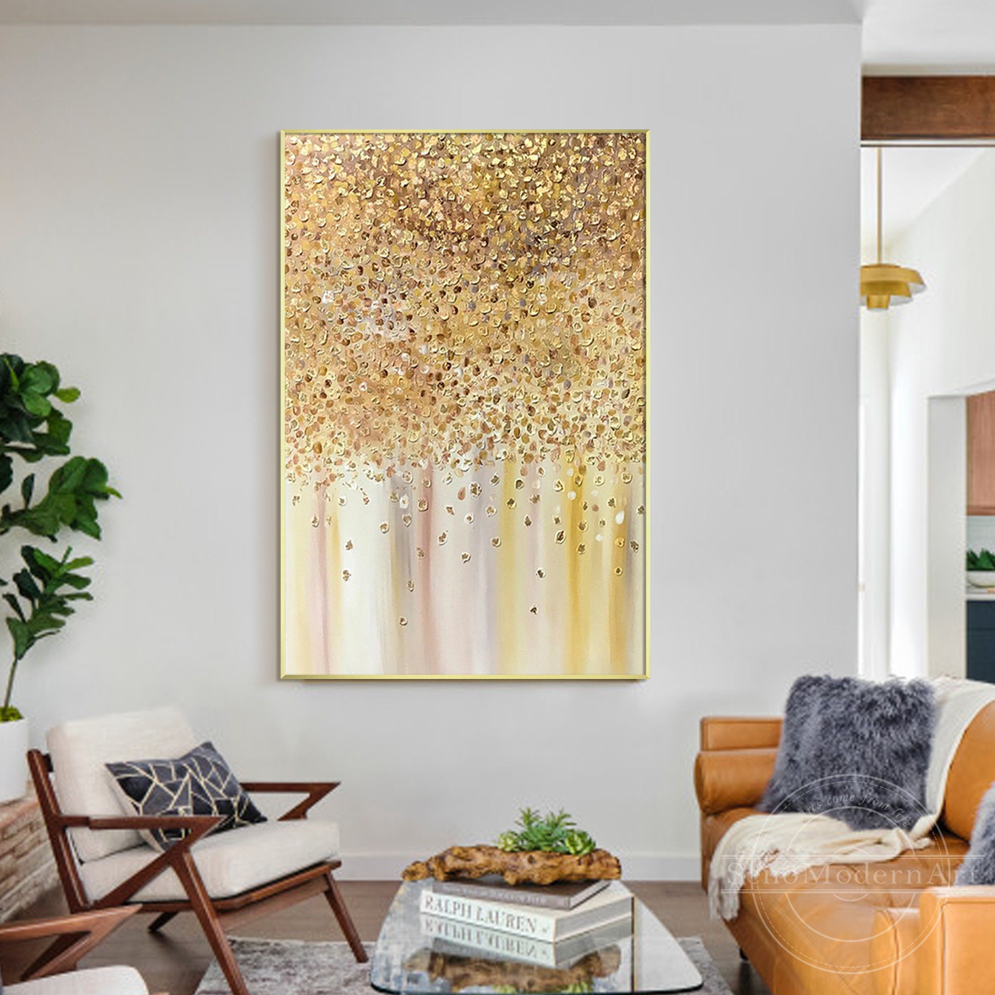 Shiny Gold Wall Art Original Oil Painting Gold Sparkle - Etsy