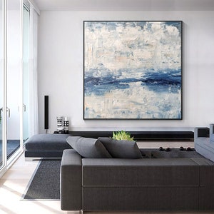 White Blue Abstract Ocean Seascape Painting Textured Art Light Blue ...