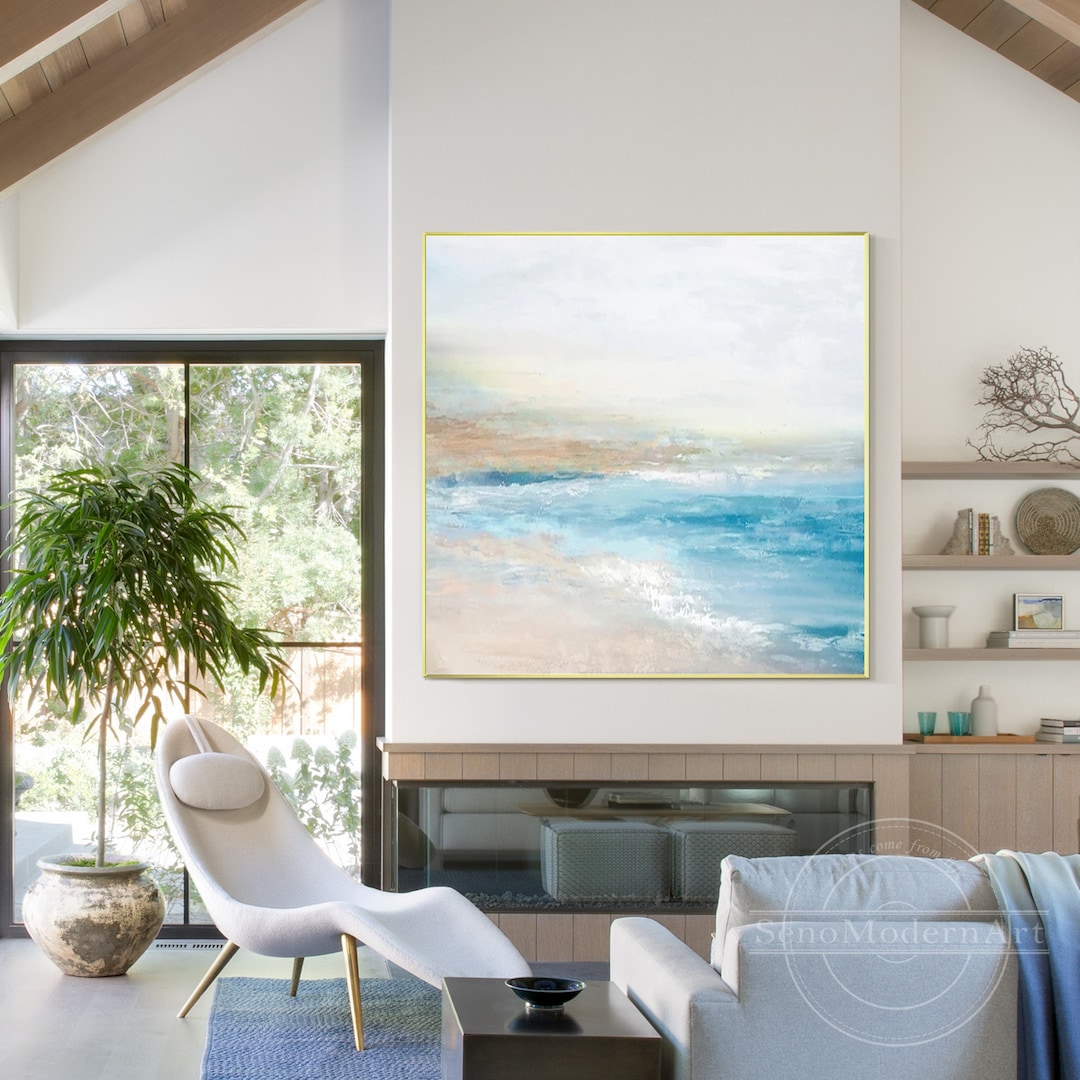 Light Blue Sea Painting Beach Painting Coastal Abstract Horizon ...