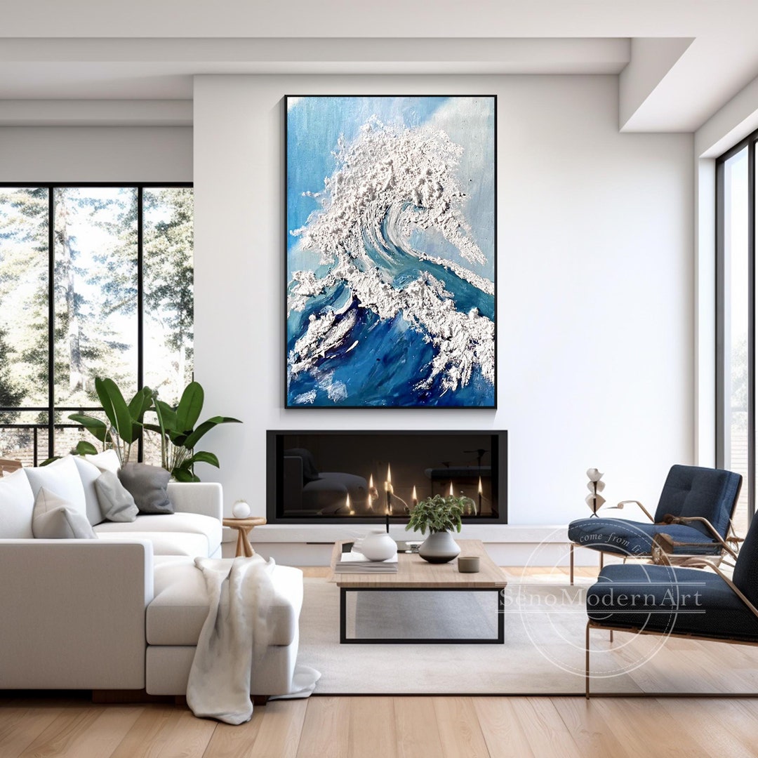 White Wave Painting Abstract Ocean Wave Wall Art Abstract Seascape Wall ...