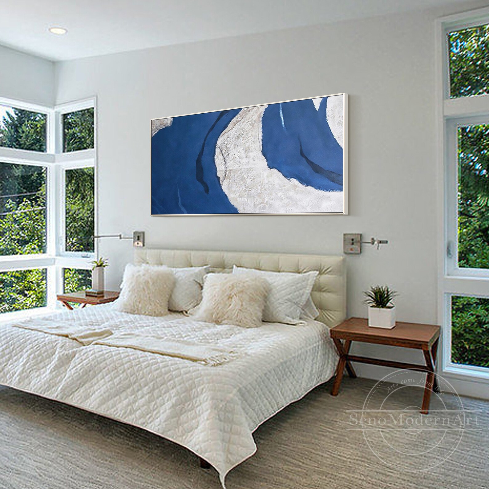 Blue Modern Abstract Art Oil Painting Navy Blue Gray Framed - Etsy