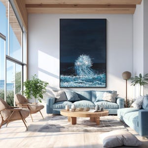 Sea Wave Painting 3D Textured Ocean Art Seascape Navy Riptide Abstract Seascape Wall Art ...