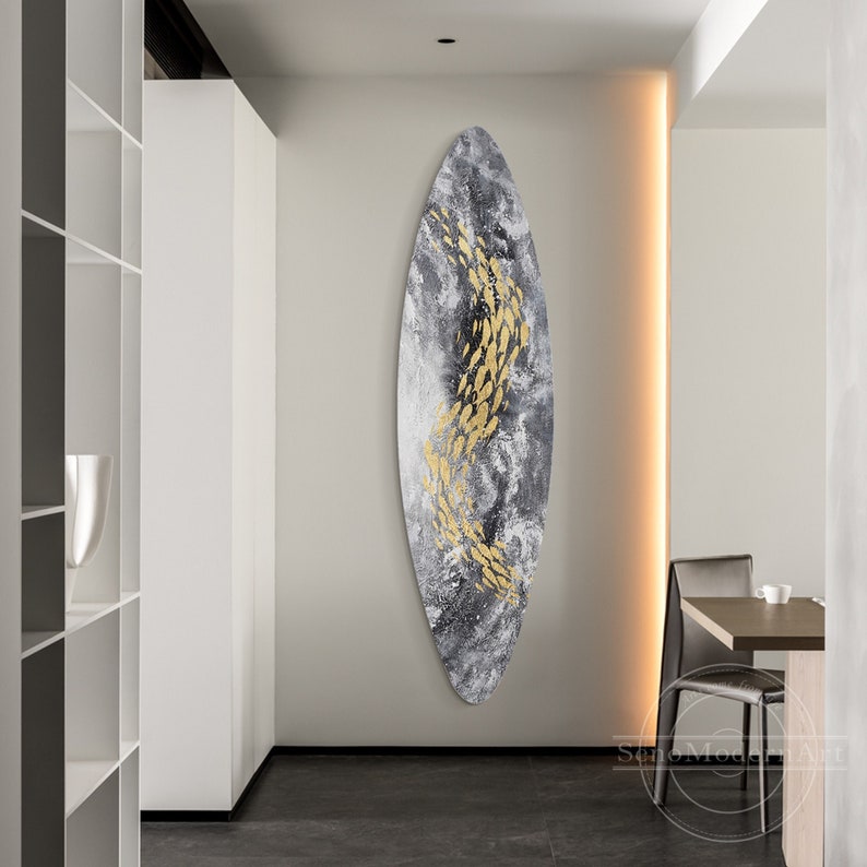 Fish Painting Surfboard Wall Art Gold Fish Textured Art Gray - Etsy