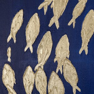 Set of 2 Blue Gold Foil Fish Abstract Painting Original School Fish ...