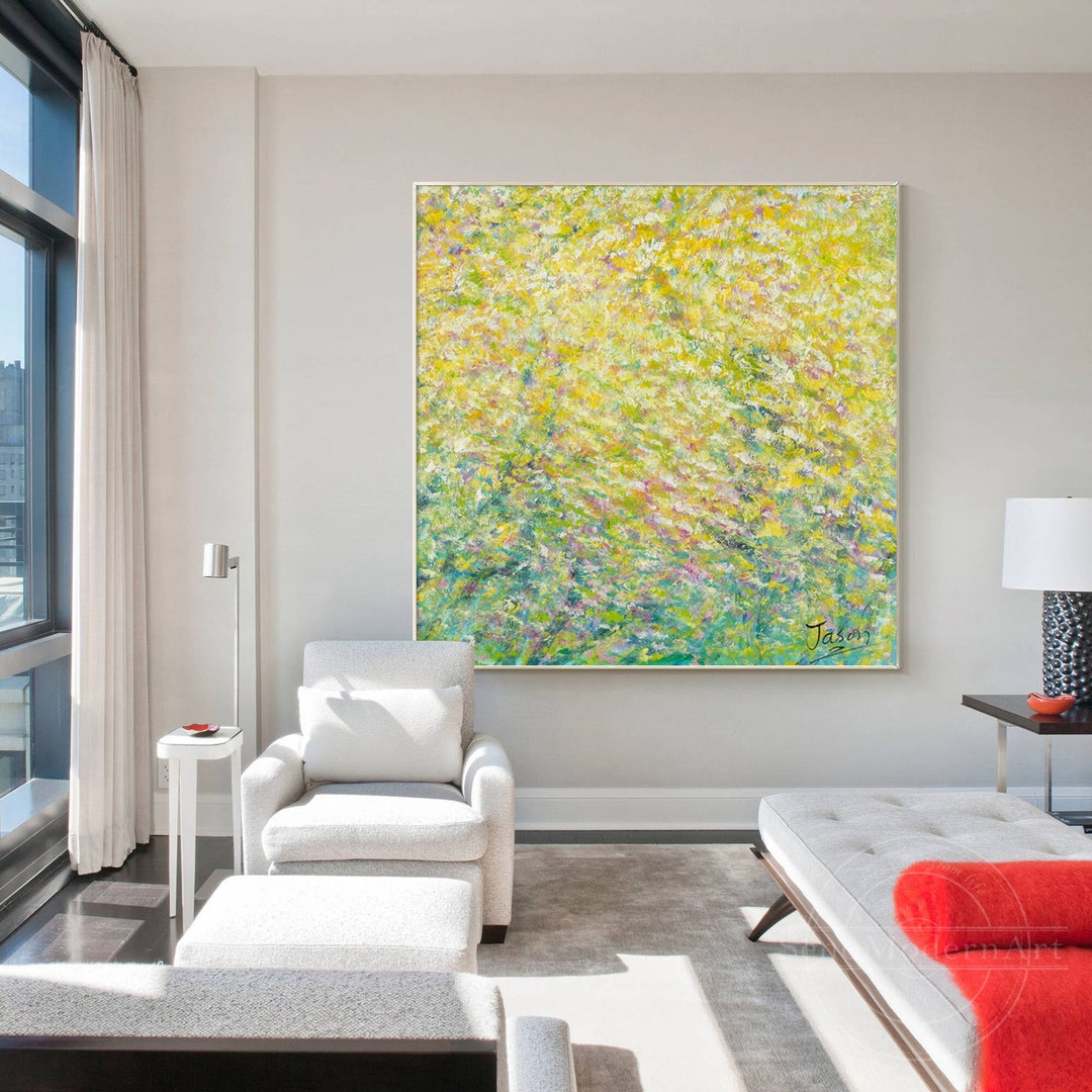 Large Original Abstract Painting Yellow Green Abstract Art Flower ...