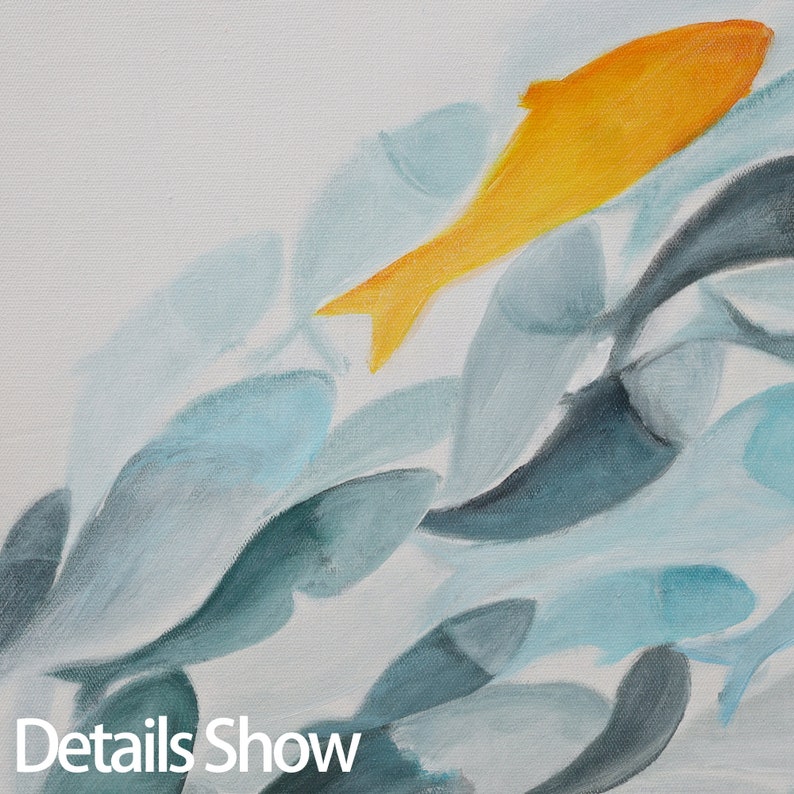 School of Fish Art,3 Pieces Light Blue Yellow Fish Painting on Canvas ...