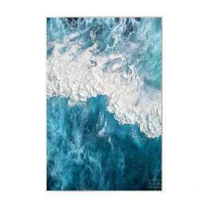 Sea Wave Painting 3D Textured Art Teal Blue Riptide Abstract Wall Art White Texture Handmade ...