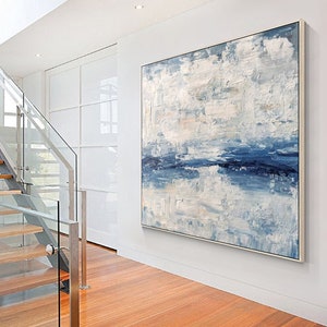 White Blue Abstract Ocean Seascape Painting Textured Art Light Blue ...