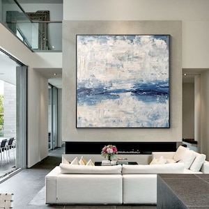 White Blue Abstract Ocean Seascape Painting Textured Art Light Blue ...