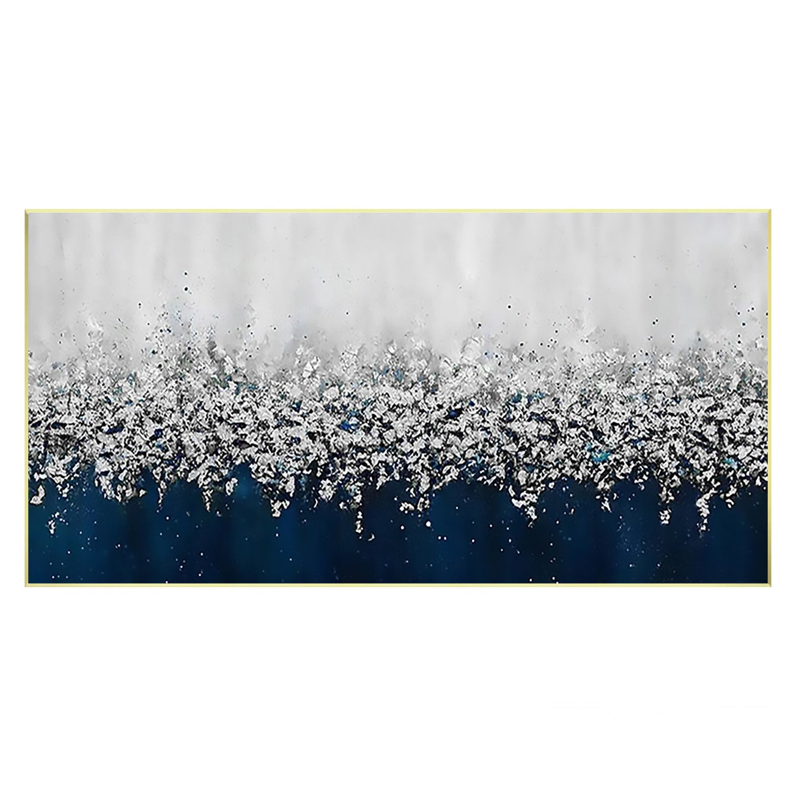 Navy Blue Silver Glitter Painting,abstract Textured Silver Foil Art ...