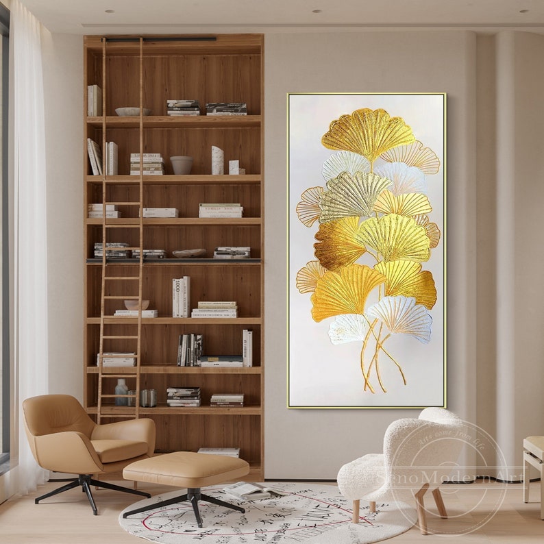 Gold Ginkgo Leaves Painting Hand Painted Textured Art White - Etsy