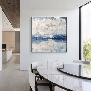 White Blue Abstract Ocean Seascape Painting Textured Art Light Blue ...